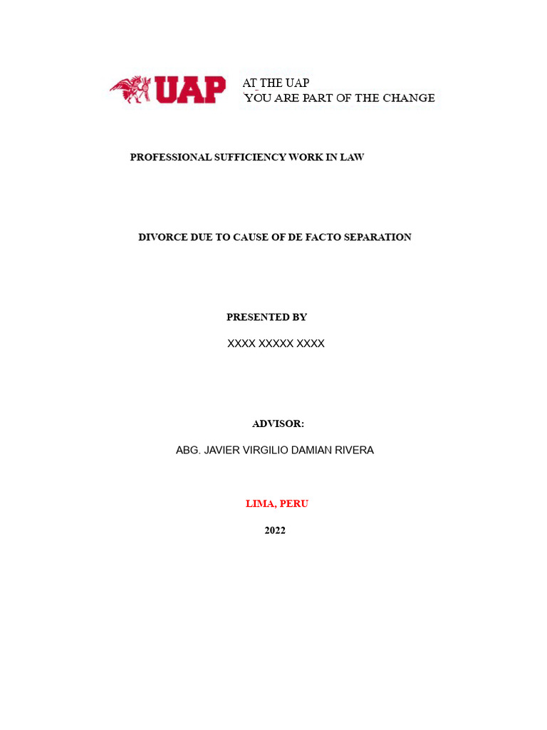 Professional Sufficiency Work Model in Law - Uap 2022 - Separation of ...