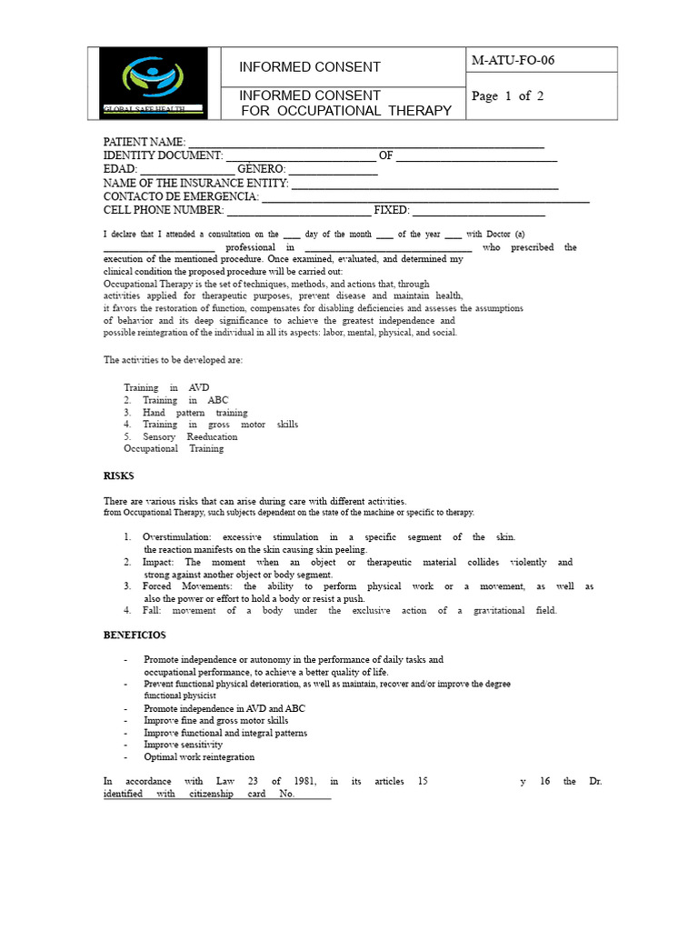 Informed Consent Occupational Therapy | PDF | Occupational Therapy ...