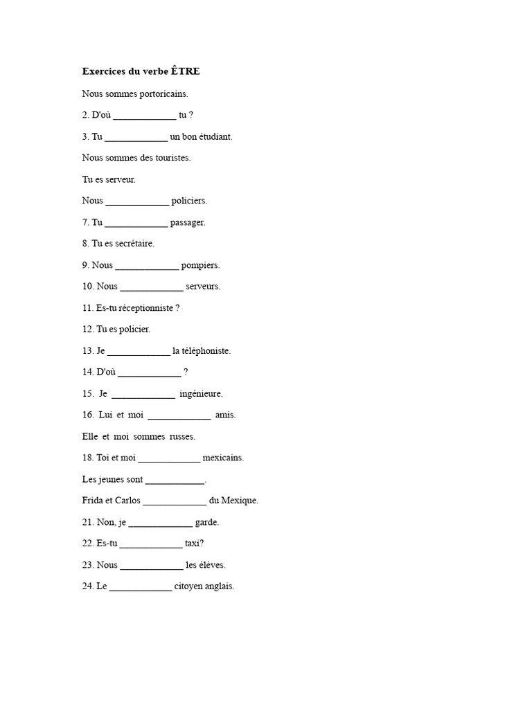 Exercices pratiques sur le verbe ÊTRE | PDF