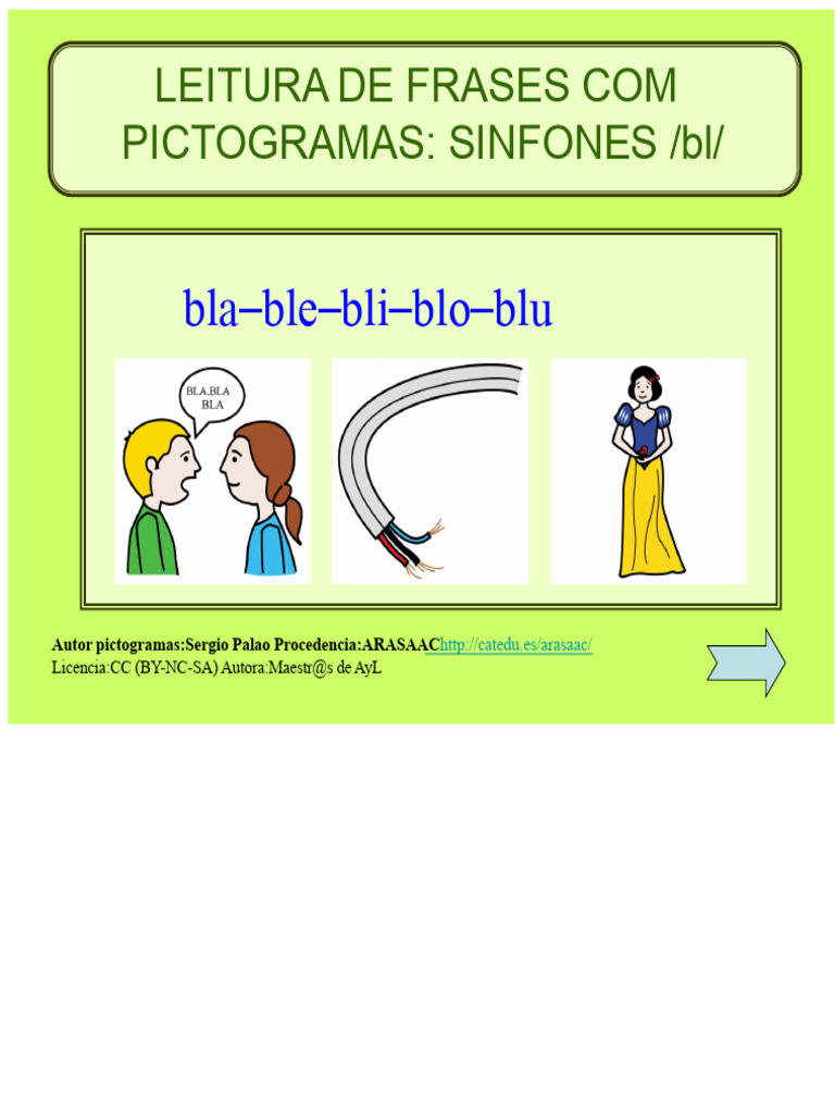Leitura de Frases com Pictogramas: Sinfonia /bl/ | PDF