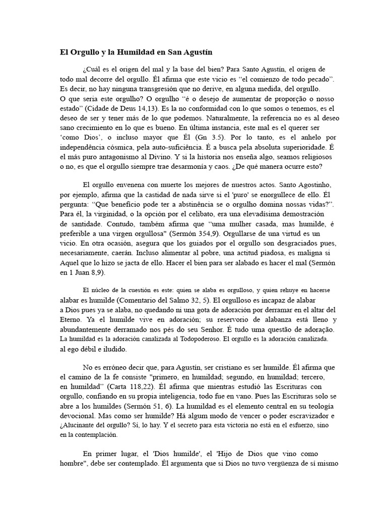 Orgullo y humildad en San Agustín | PDF | Agustín De Hipopótamo | Dios