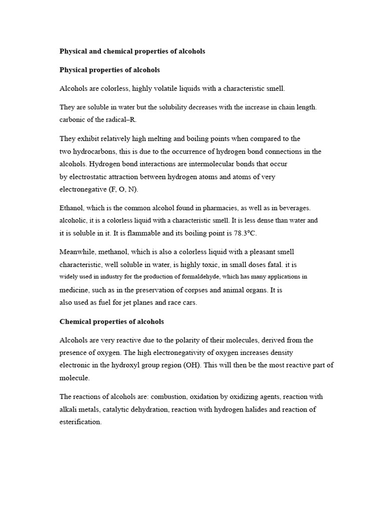 Physical and chemical properties of alcohols | PDF