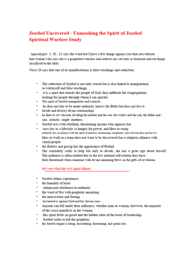 Teaching UNCOVERING THE SPIRIT OF JEZEBEL JEZEBEL REVEALED | PDF ...