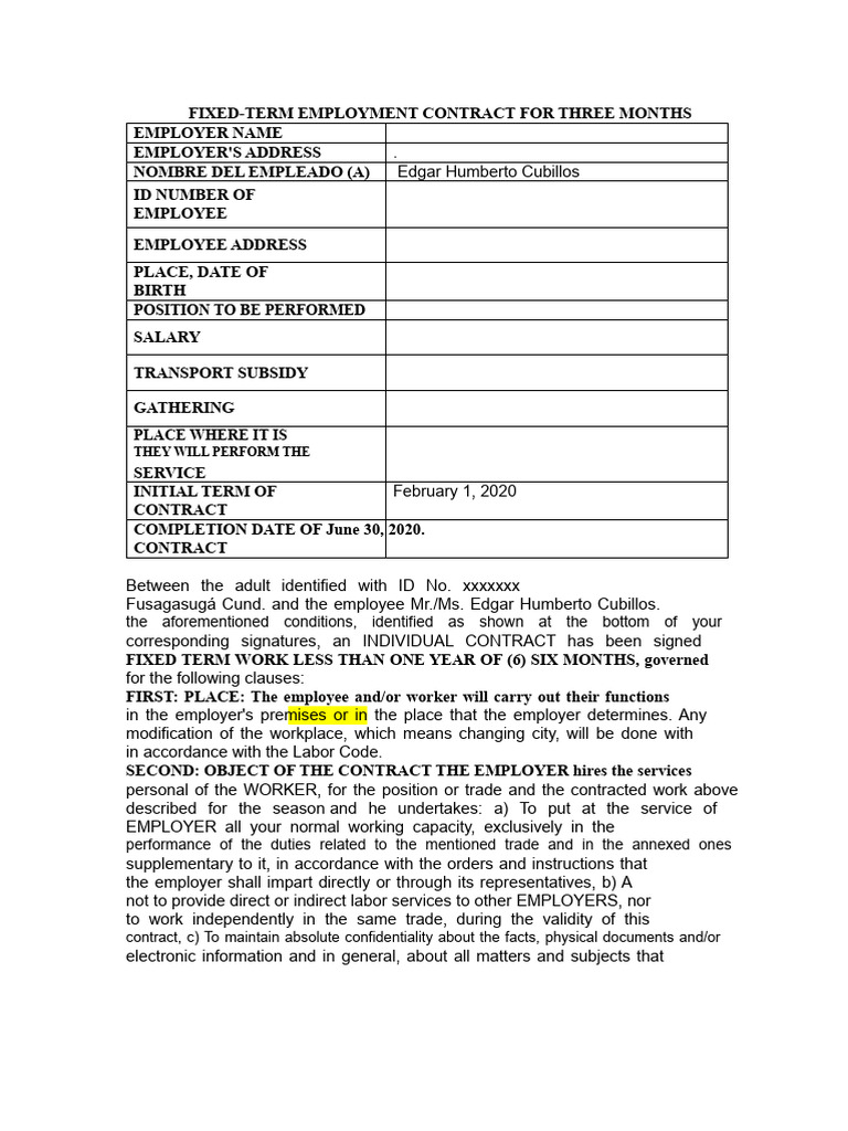 Three-Month Fixed-Term Employment Contract | PDF | Employment | Economies