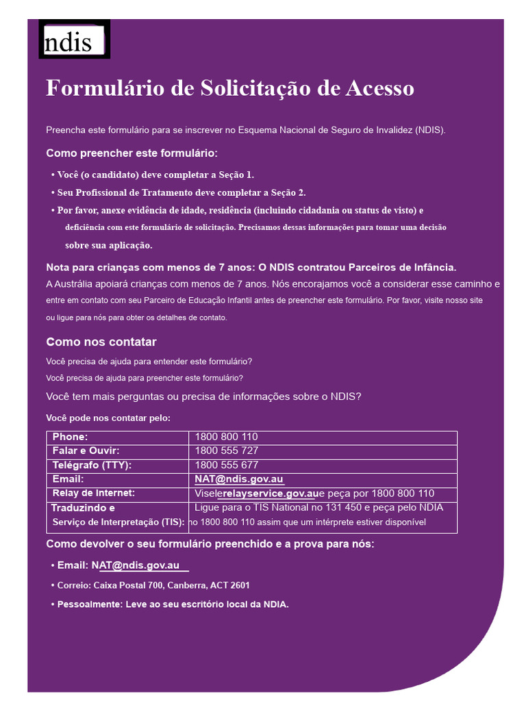 Formulário de Inscrição NDIS | PDF | Comunicação | Vida