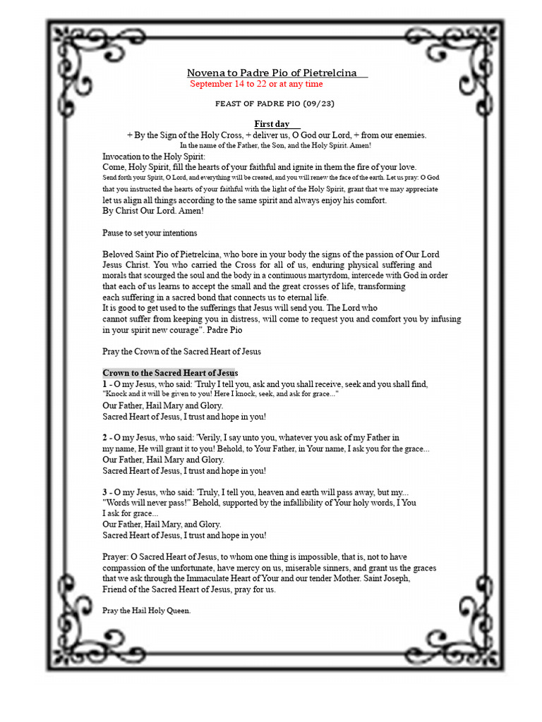 Novena to Padre Pio of Pietrelcina | PDF | Lord's Prayer | Prayer