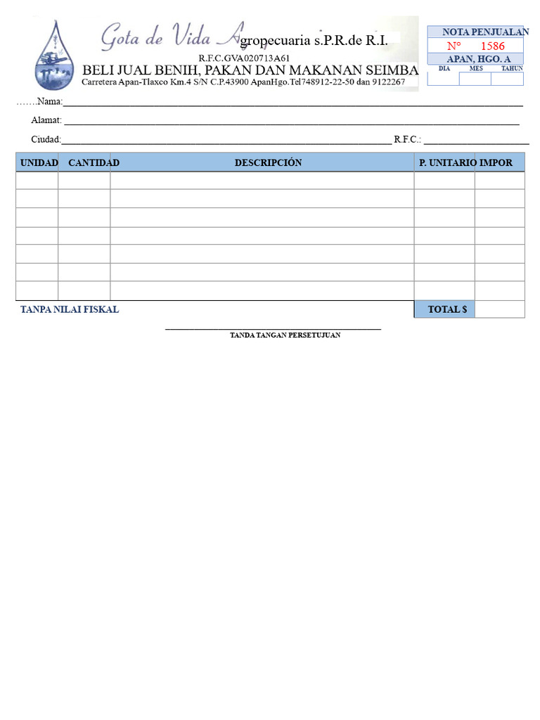 Template NOTA PENJUALAN | PDF