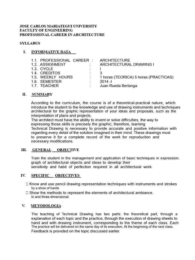 Syllabus of Architecture DRAWING 1 | PDF | Drawing