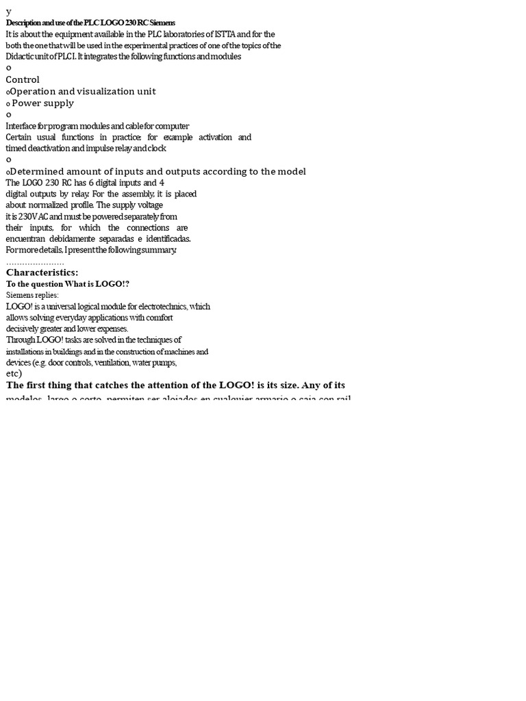 Description and use of the Siemens LOGO 230 RC PLC | PDF | Programmable ...