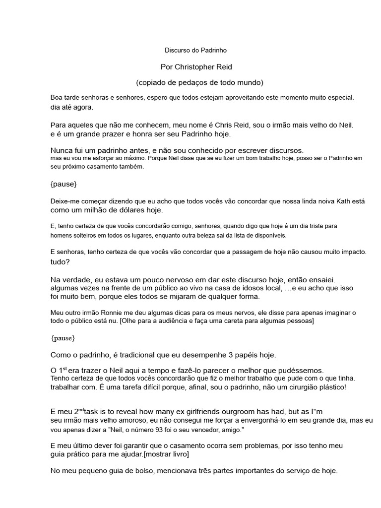 Discurso Engraçado do Padrinho Neil Reid | PDF