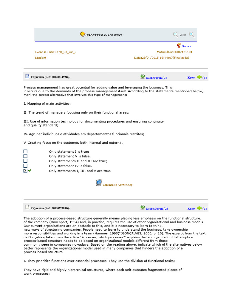Assignments and Exercises of The Process Management Course | PDF ...