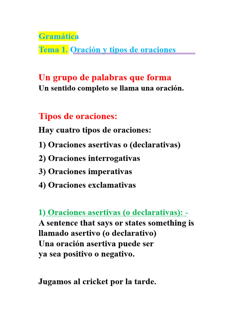 Notas - Tipos de Oraciones (20212022) | PDF