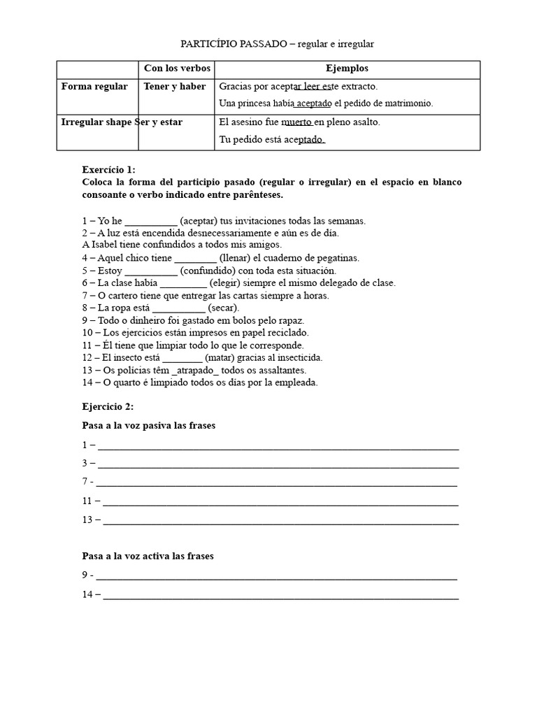 Participio pasado regular e irregular | PDF