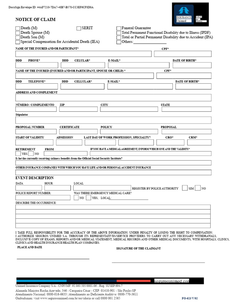 Unimed Insurance - Claim Notice | PDF | Insurance