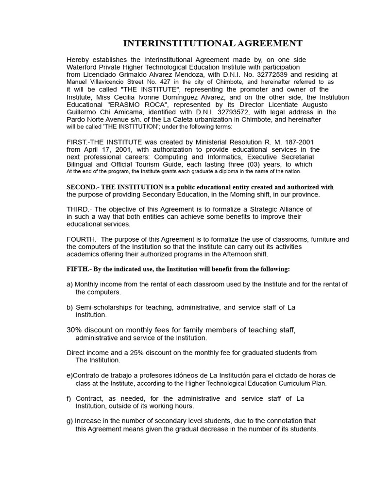 Model of Interinstitutional Agreement | PDF | Teachers