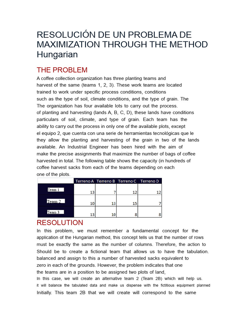 Resolution of A Maximization Problem Using The Hungarian Method | PDF ...