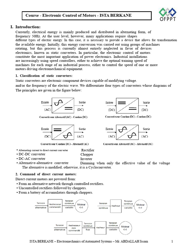 Electronic Motor Control Course Overview | PDF | Rectifier | Power Inverter