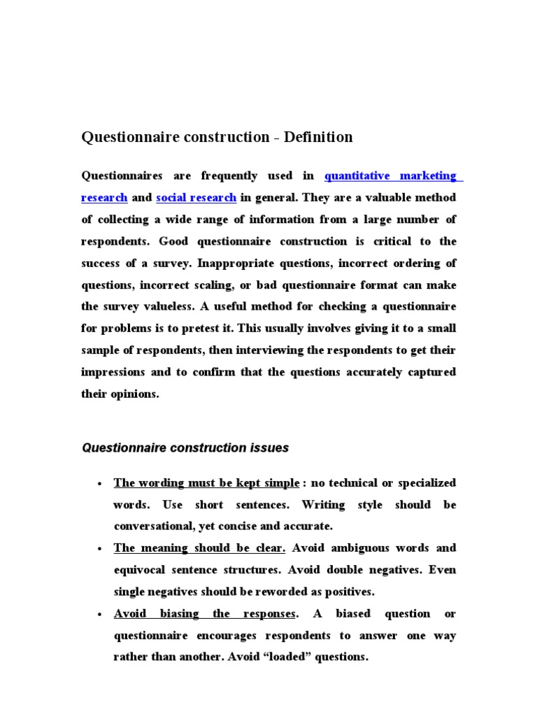 Questionnaire Construction | PDF | Questionnaire | Survey Methodology