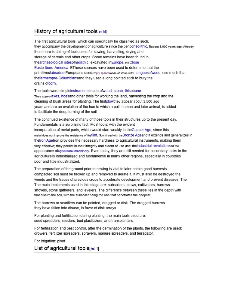 History of Agricultural Tools | PDF | Cereals | Tools