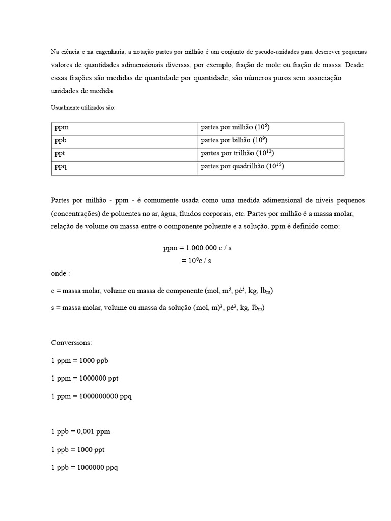 Notação PPM e Conversões em Química | PDF