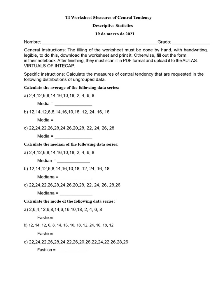 Worksheet Measures of Central Tendency-3 | PDF