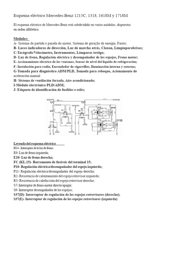 Esquema Eléctrico Mercedes-Benz 1215C, 1318, 1618M y 1718M | PDF