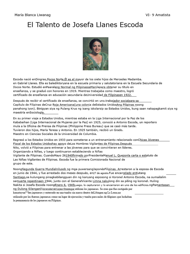 Biografía de Josefa Llanes Escoda | PDF