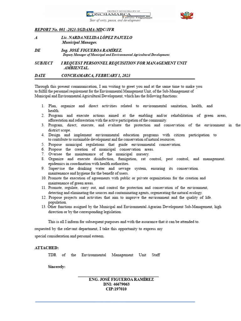 Environmental Management Unit Staffing Report | PDF | Sanitation ...