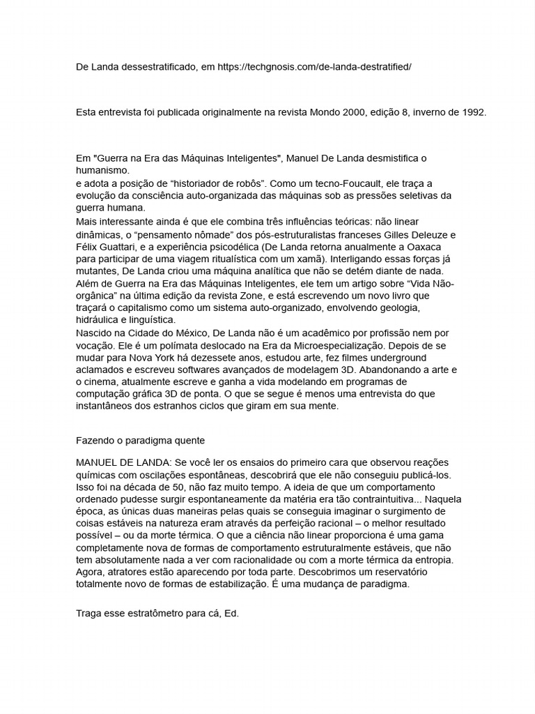 Manuel De Landa: Guerra e Máquinas Inteligentes | PDF | Vida | Tempo