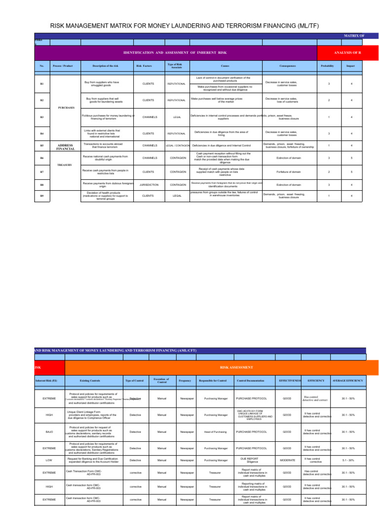 Money Laundering Risk Management Matrix | PDF | Risk | Terrorism Financing