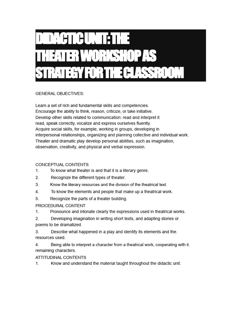 TEACHING UNIT Theater in the Classroom | PDF | Skill | Communication