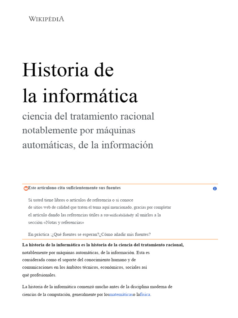 Historia de La Informática - Wikipedia | PDF | Ciencias de la ...