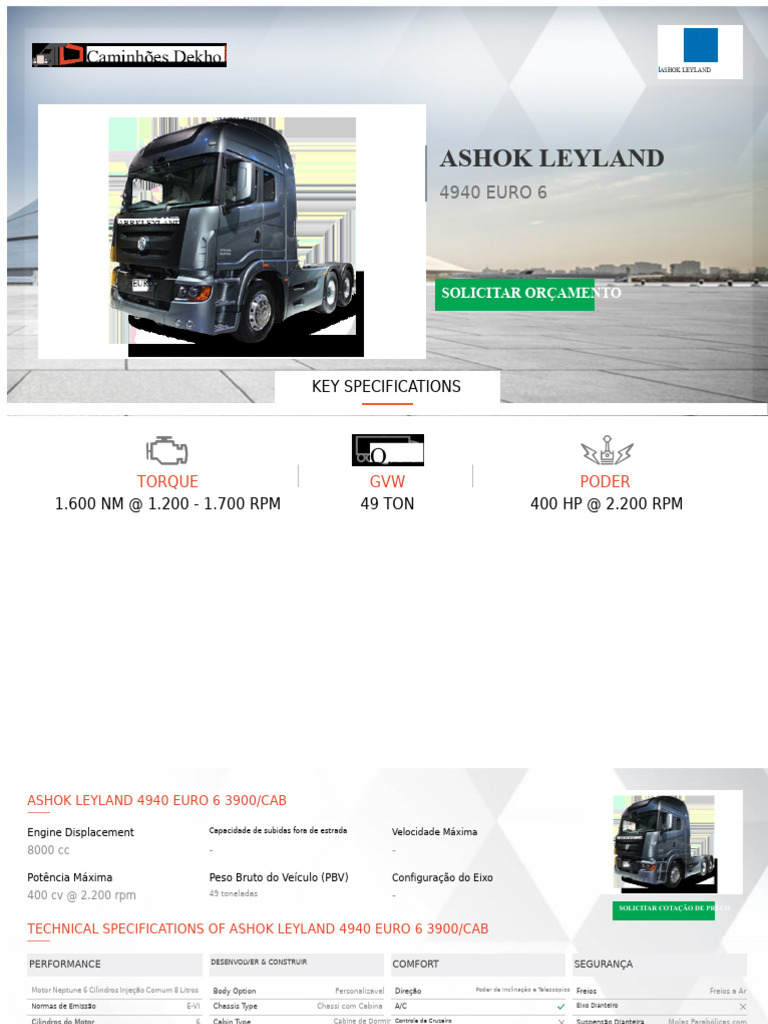 ashok-leyland-4940-euro-6-brochure (1).pdf | PDF | Eixo | Motores