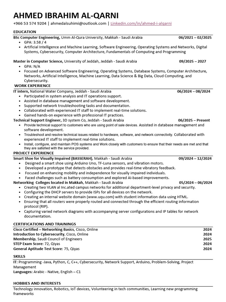 Ahmed Ibrahim Al-Qarni - CV 4 | PDF | Computer Network | Point Of Sale