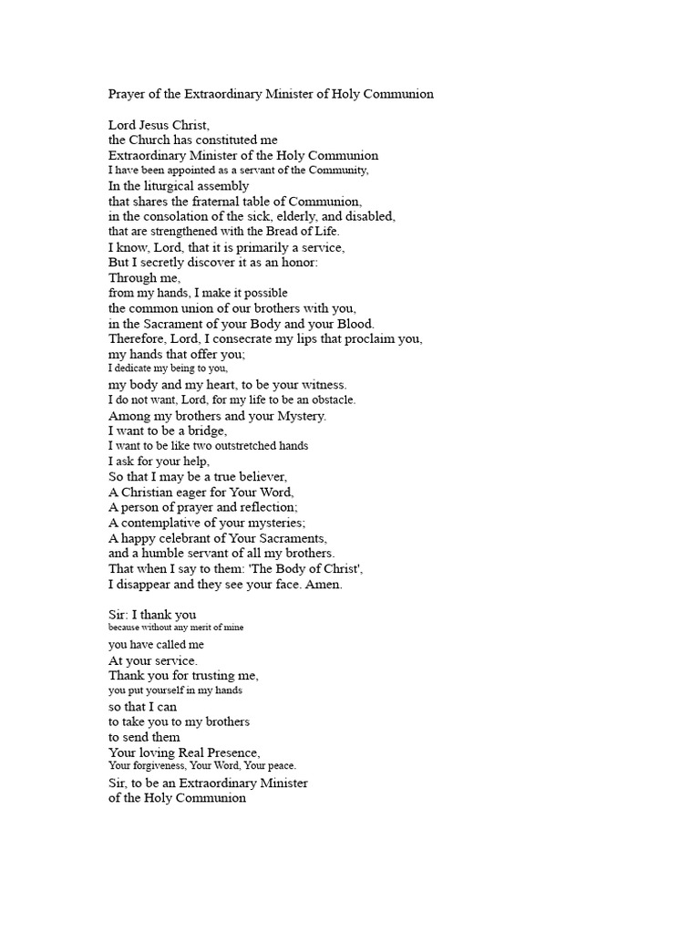 Extraordinary Minister Communion Prayer | PDF | Eucharist | Systematic ...
