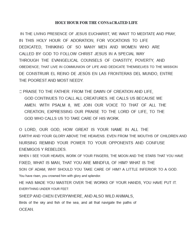Holy Hour For The Consecrated Life | PDF | Eucharist | Jesus