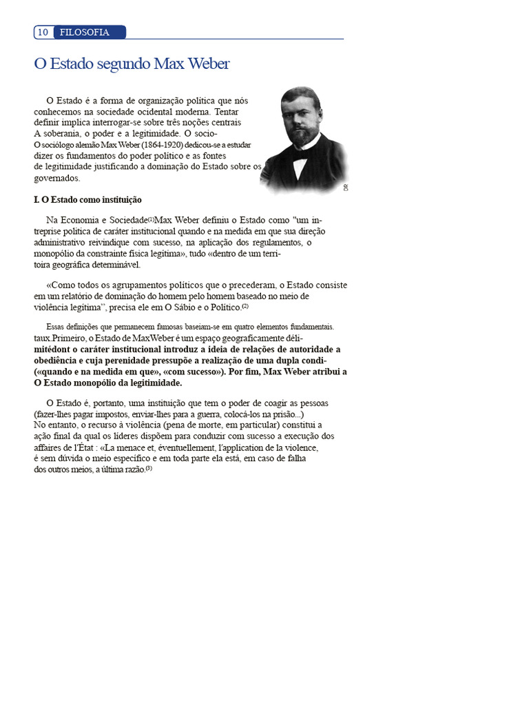 O Estado segundo Max Weber | PDF | Estado | Poder (social e político)