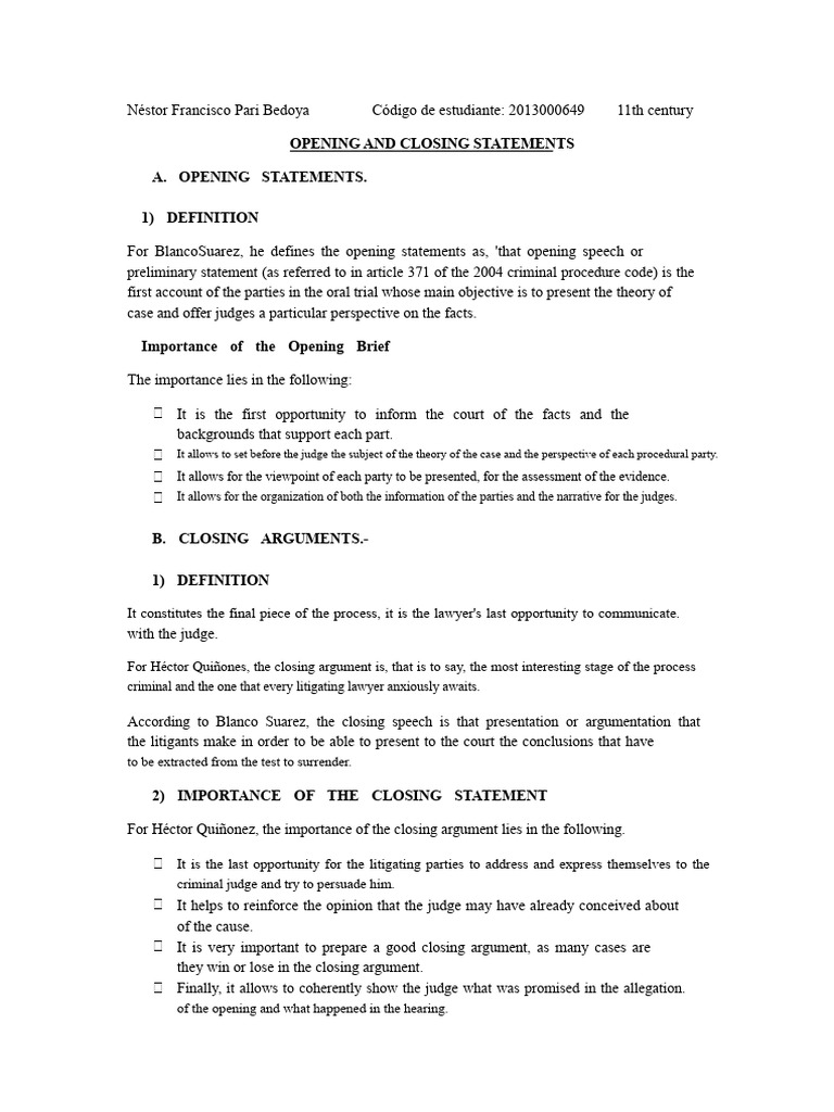 Opening and Closing Statements | PDF | Witness | Testimony