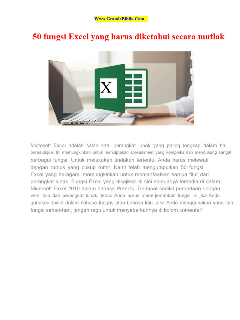 50 Fungsi Excel Penting untuk Pemula | PDF