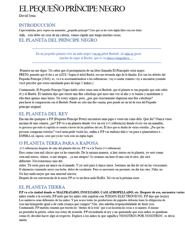 El Pequeño Príncipe Negro: Un Viaje de Amistad | PDF