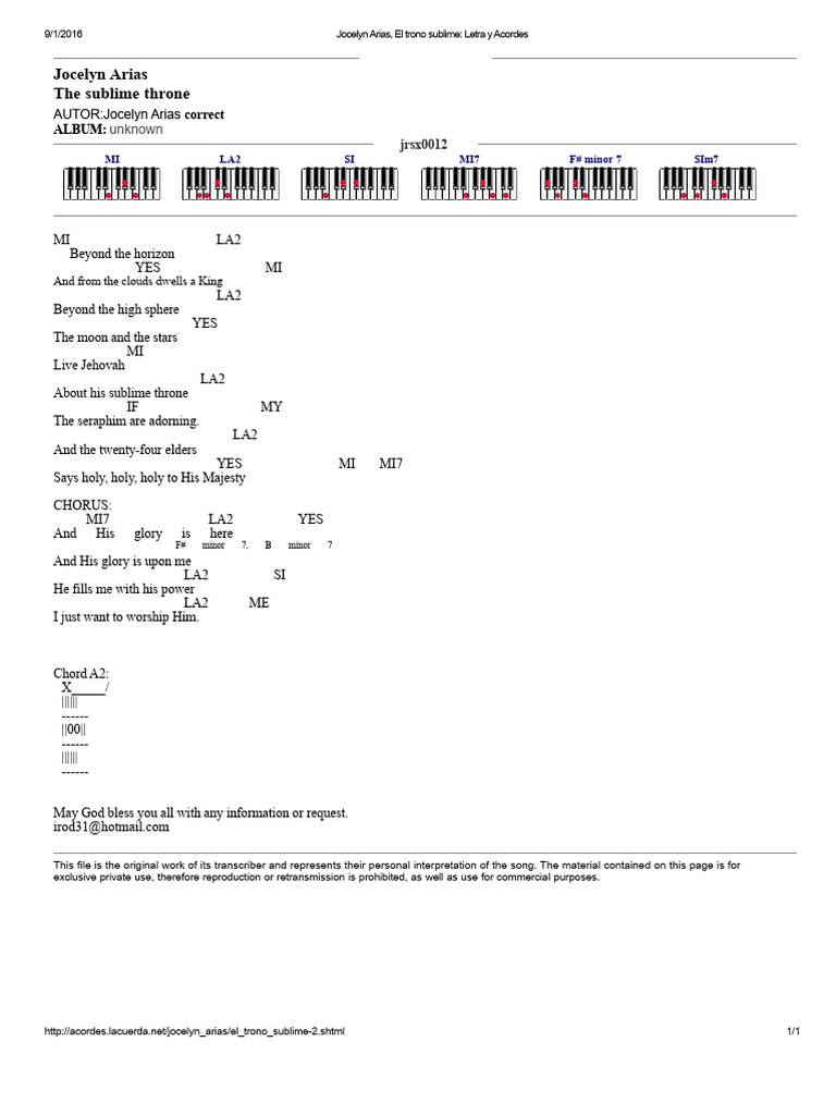 Jocelyn Arias, The Sublime Throne - Lyrics and Chords | PDF