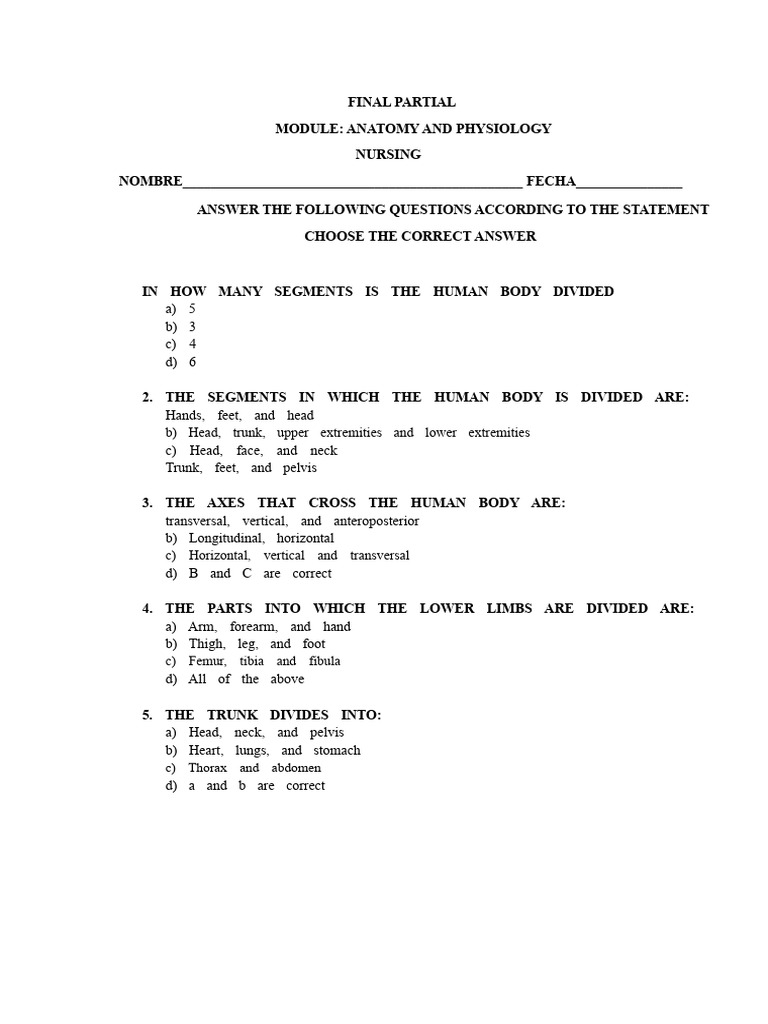 Final Partial Anatomy and Physiology | PDF | Human Leg | Thorax