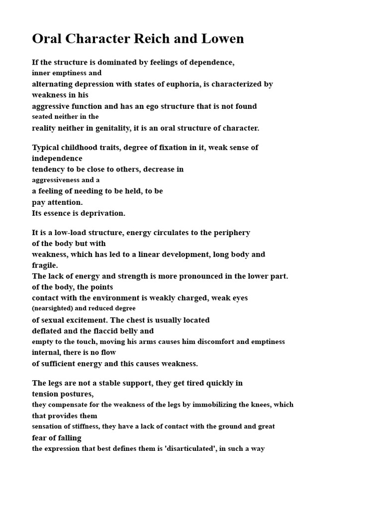 Understanding Oral Character Traits | PDF | Weakness | Narcissism