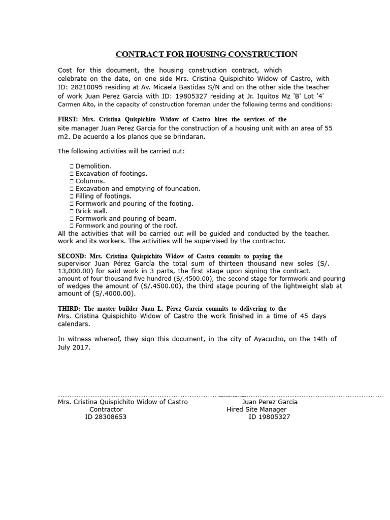 Housing Construction Contract Agreement | PDF