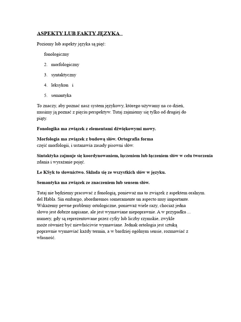 Aspekty Lub Facety Języka | PDF