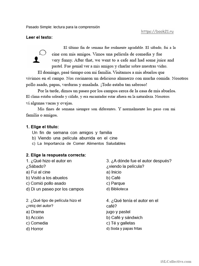 Pasado Simple. Lectura para La Comprensión. Describiendo El Último Fin ...
