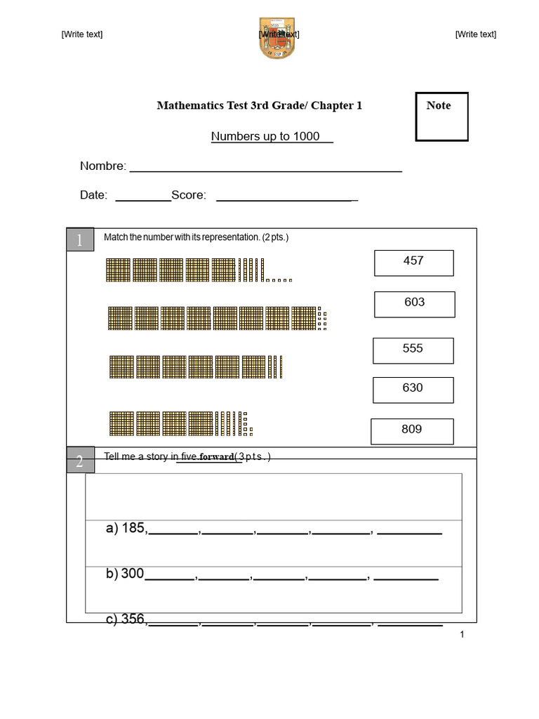 Test 3rd Grade Chapter 1 Numbers Up to 1000-Converted (1) | PDF ...