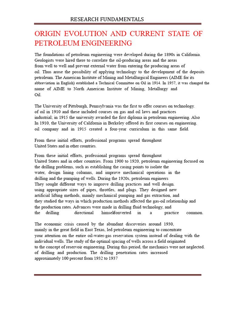 Origin, Evolution, and Current State of Petroleum Engineering | PDF ...