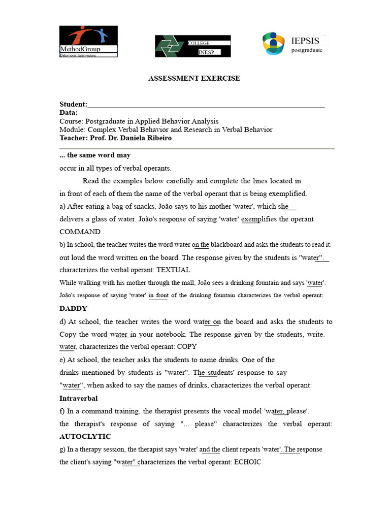 Verbal Operants in Behavior Analysis | PDF | Somatosensory System ...