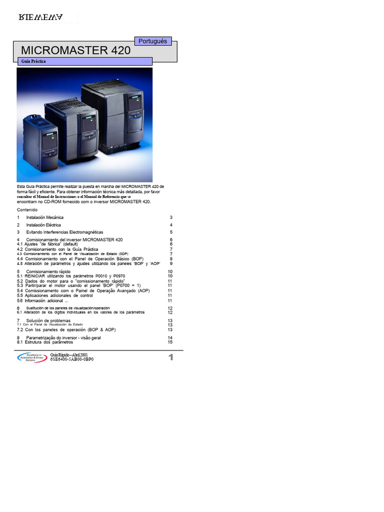 MICROMASTER 420. Español. Guía Práctica | PDF | Frecuencia | Conductor ...